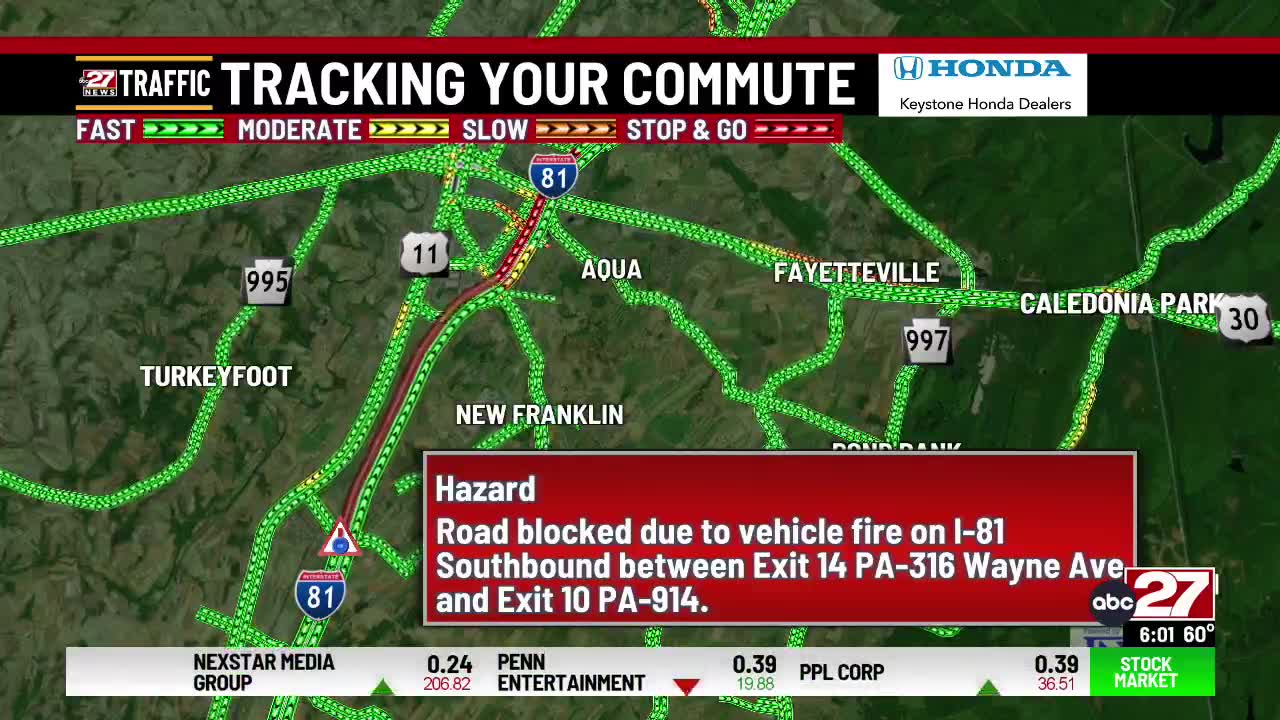 Stretch of I-81 closed after vehicle fire – ABC27