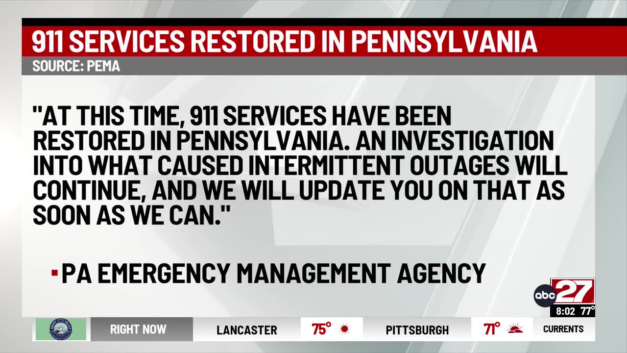 911 services restored in Pennsylvania – ABC27