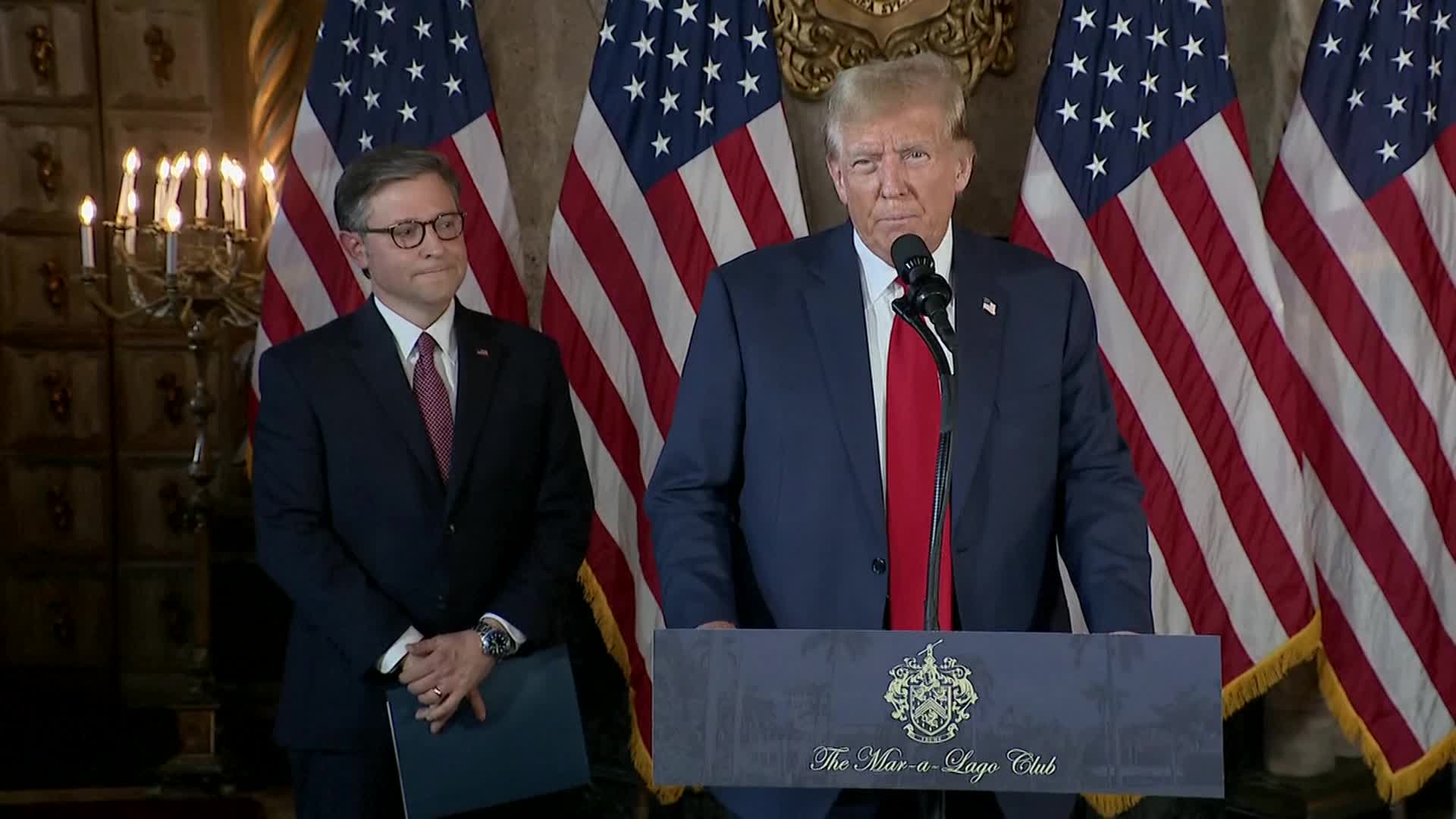 Trump gives support to embattled Speaker Mike Johnson at pivotal Mar-a ...