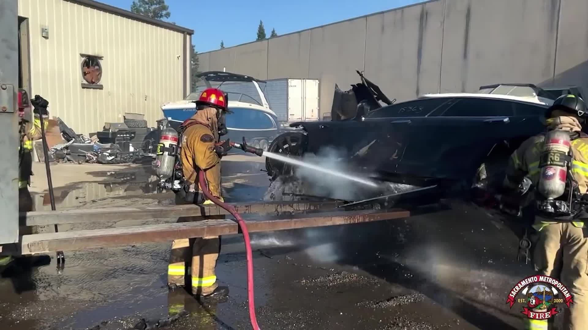 Tesla Spontaneously Catches Fire At Scrap Yard In California Wfla