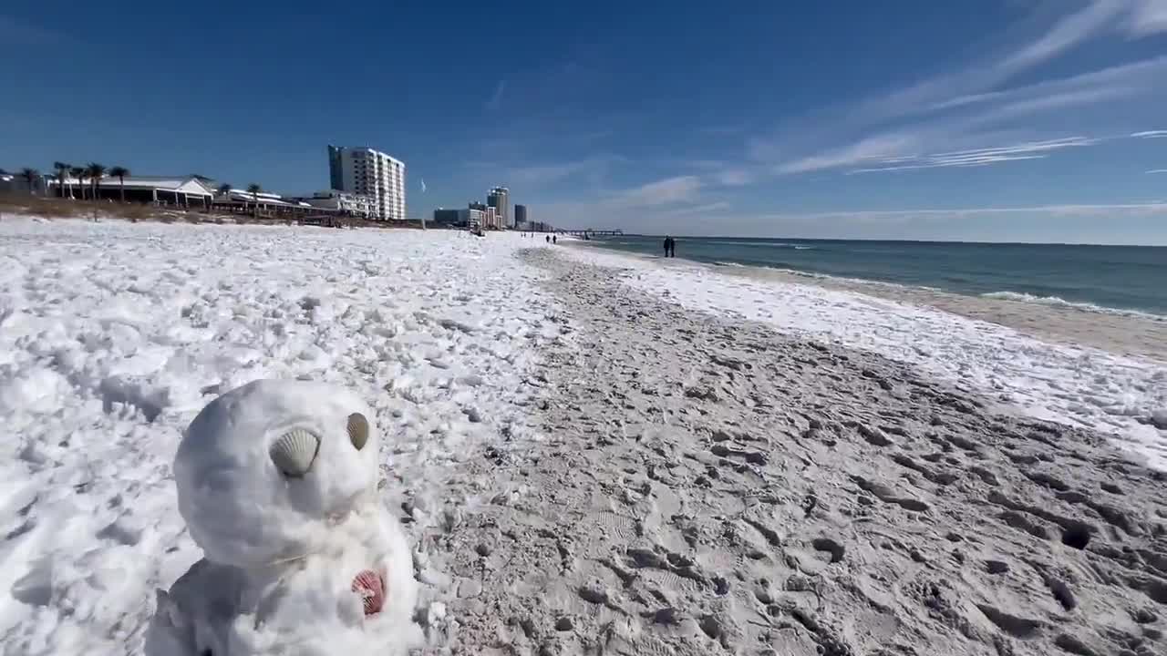 Snowman spotted on Alabama beach after historic snowfall – WFLA