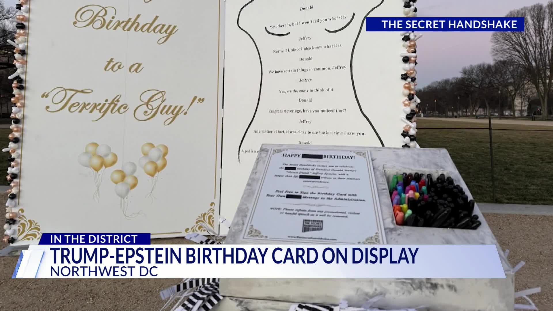 Giant recreation of birthday card Trump allegedly sent Epstein appears ...