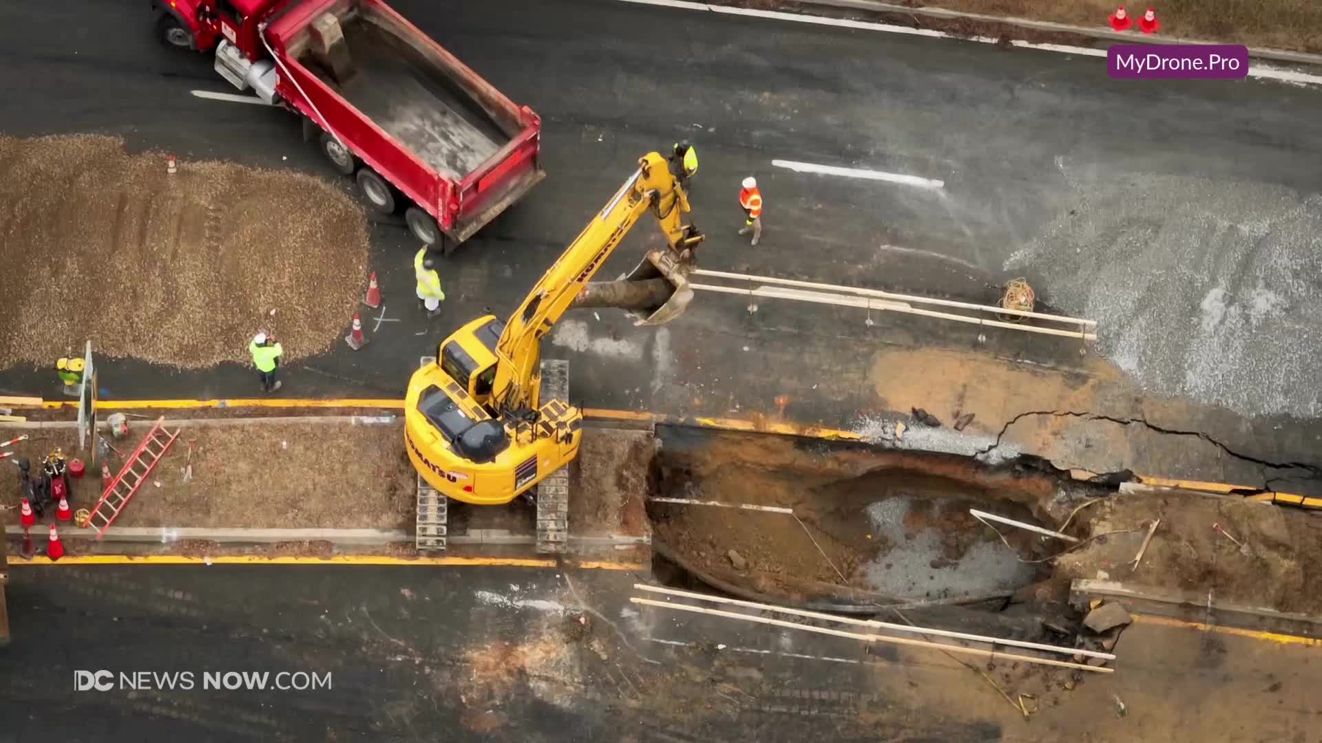 WATCH: Crews dig large whole in ground after water main break in ...