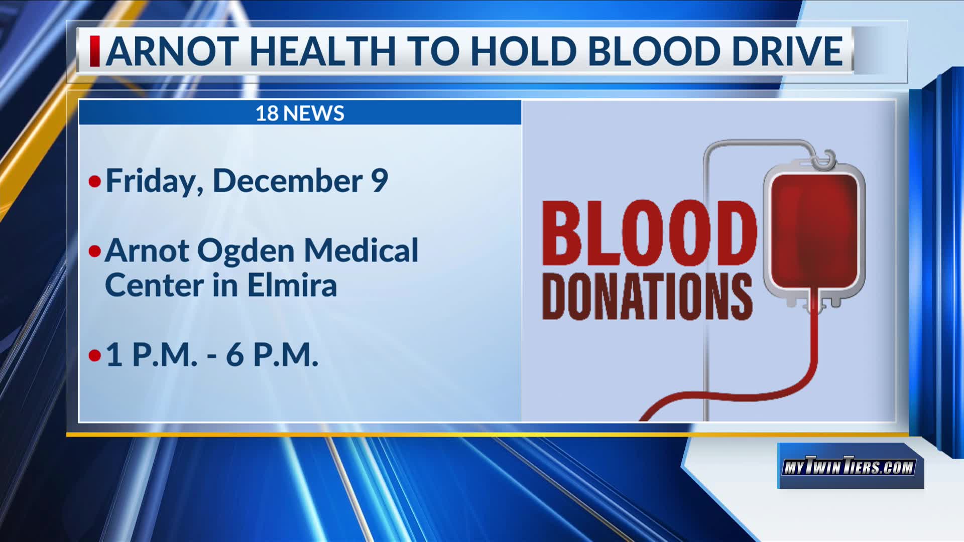 Arnot holds December blood drive during tight holiday season – WETM – MyTwinTiers.com