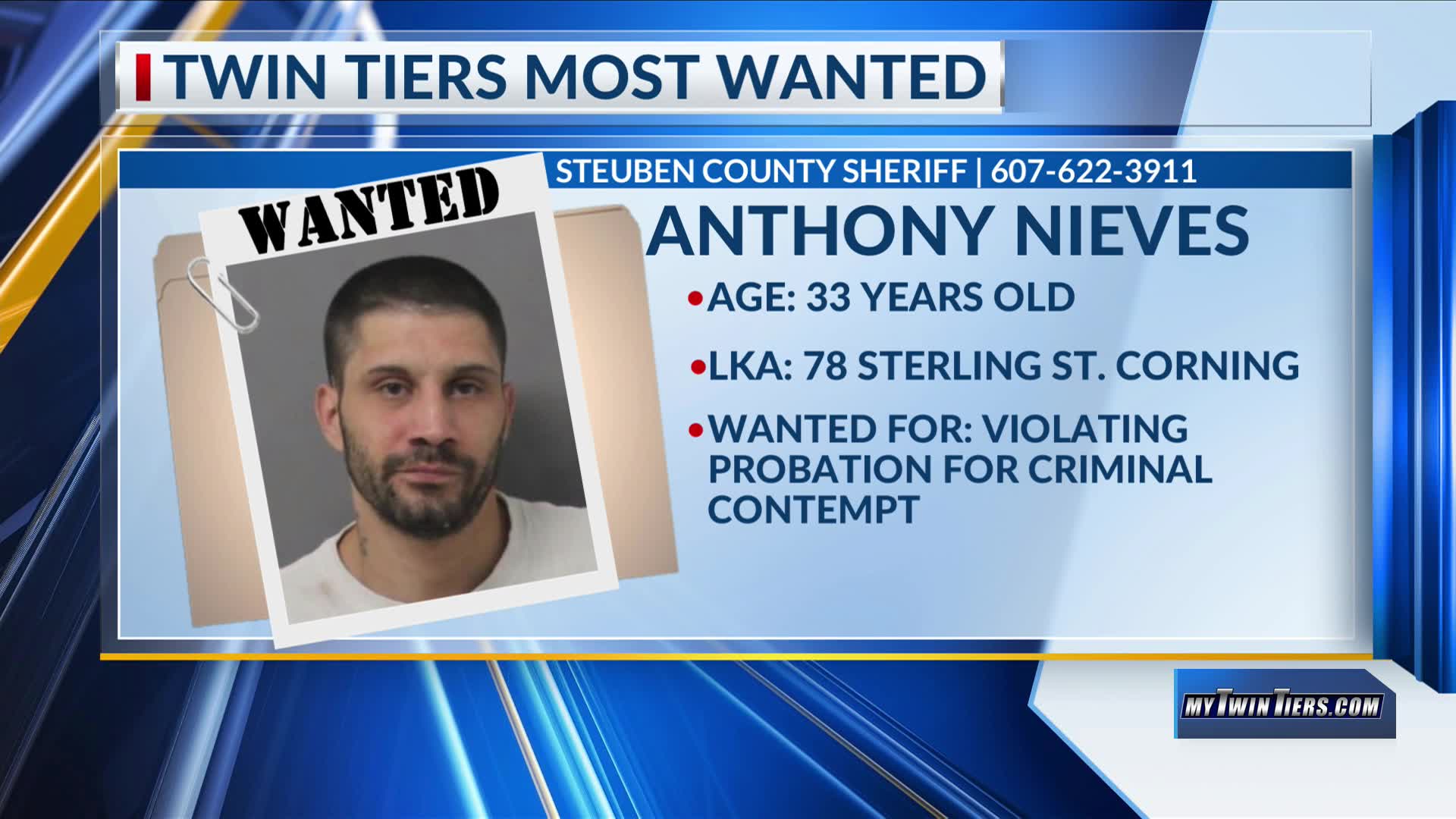 Twin Tiers Most Wanted: Anthony Nieves – WETM – MyTwinTiers.com
