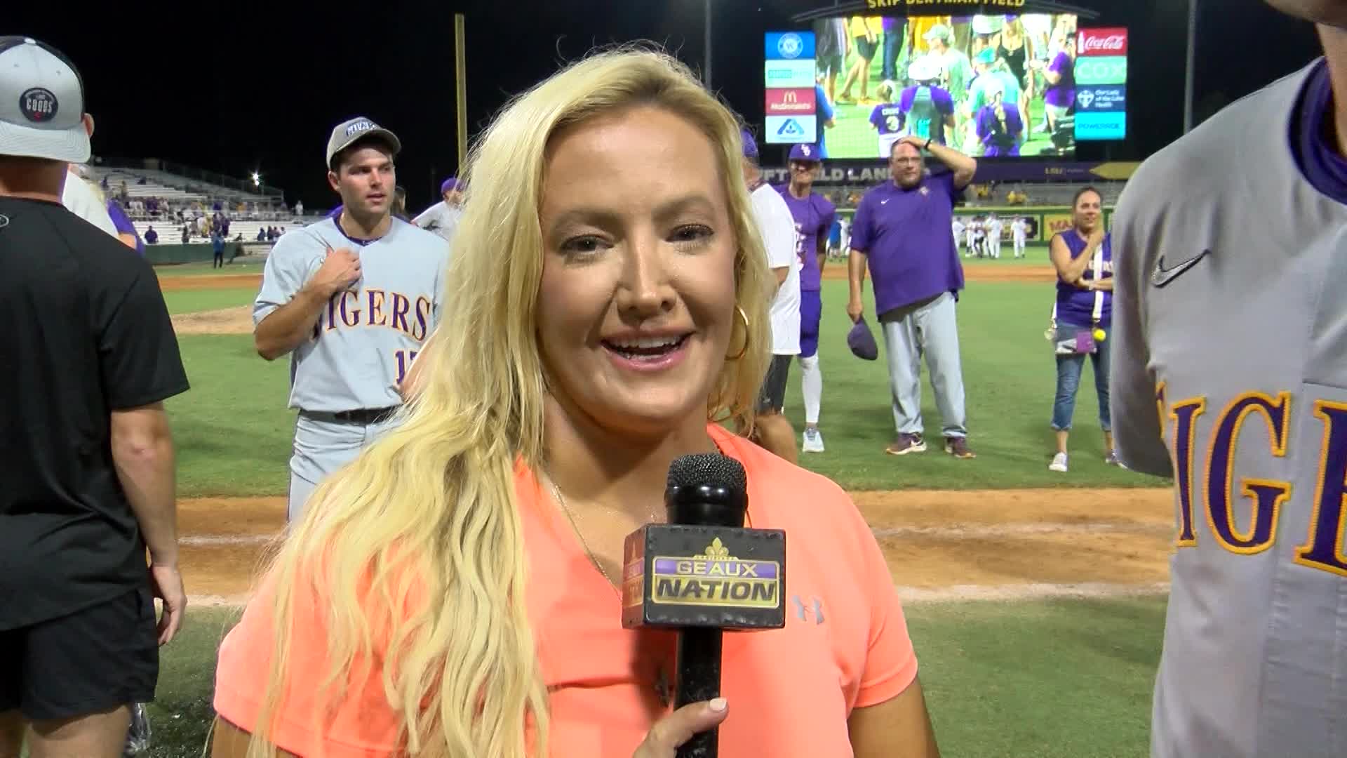 Chessa talks to Hayden Travinski after clinching CWS Bid – Louisiana ...
