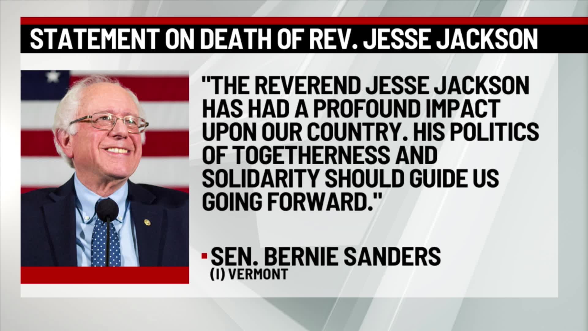 Sen. Bernie Sanders on death of Rev. Jesse Jackson – ABC22 & FOX44