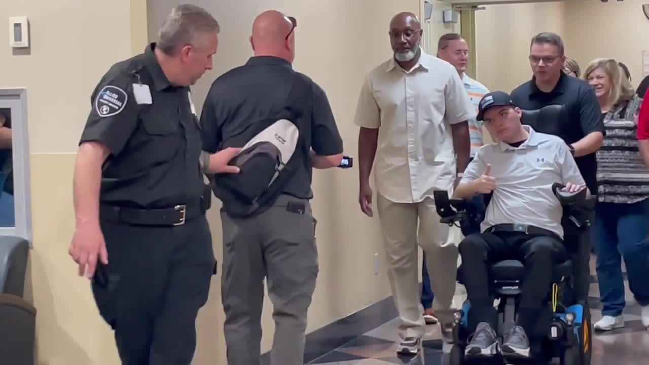 Louisville Police officer Nickolas Wilt leaving Frazier Rehabilitation ...