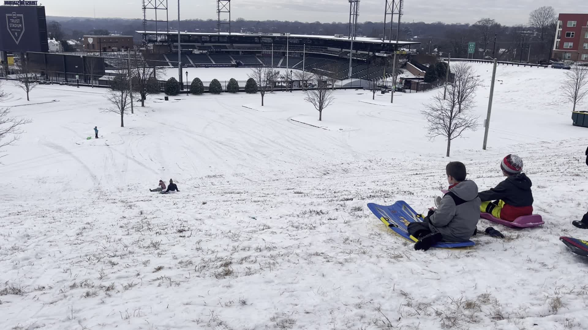 Sledding at the Dash stadium in Winston-Salem – CBS17.com