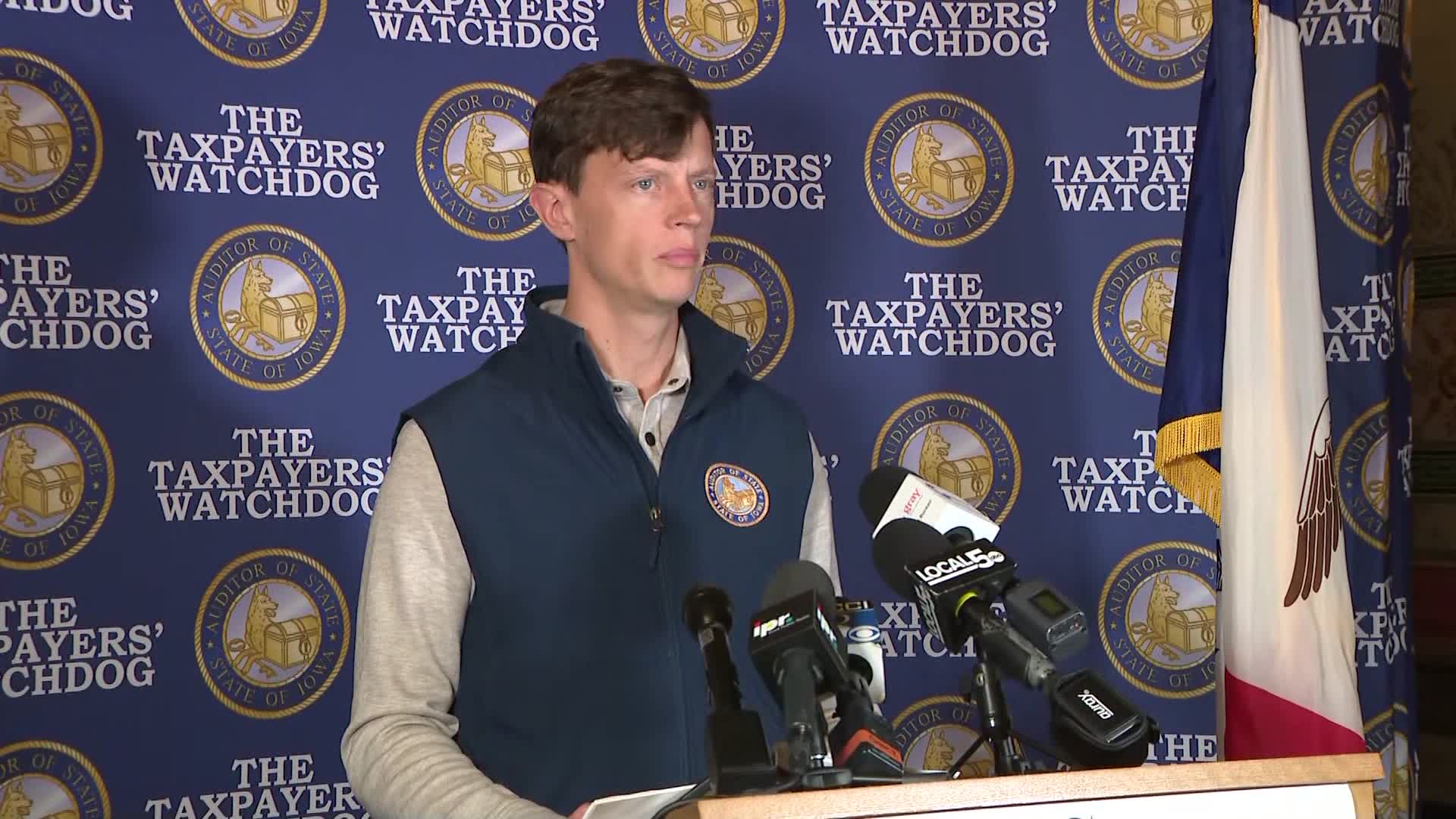 State Auditor Rob Sand holds press conference on reports regarding ...